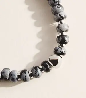 Tateossian Sterling Silver And Snowflake Obsidian Bracelet