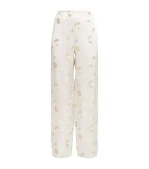 DÔEN Floral Jacquard Lavona Wide-leg Trousers - Beige