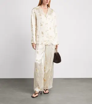 DÔEN Floral Jacquard Lavona Wide-leg Trousers