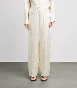 DÔEN Floral Jacquard Lavona Wide-leg Trousers