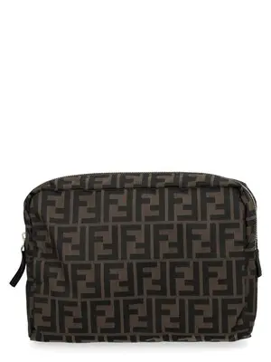 Fendi Beauty Case Medium In Tessuto Superlight Ff - Brown