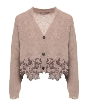 D.exterior Lace Trim Cropped Cardigan - No