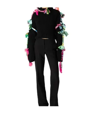 MARINE SERRE Regenerated Silk Scarves Cropped High Neck Sweater - Multicolor