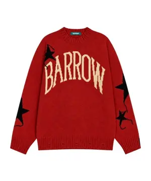 BARROW Star Intarsia Crewneck Knit Sweater - Red