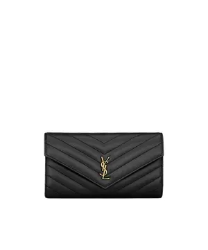 Saint Laurent Cassandre Matelassé Large Flap Wallet In Grain De Poudre Leather