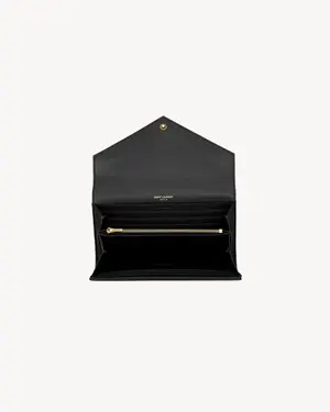 Saint Laurent Cassandre Matelassé Large Flap Wallet In Grain De Poudre Leather