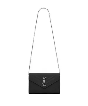 Saint Laurent Classic Cassandre Chain Wallet In Grain De Poudre Leather
