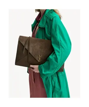 Saint Laurent Simone Large In Suede - Olive Gradient