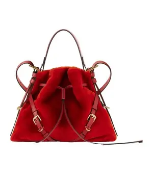 Givenchy Small Voyou Bucket Bag In Shearling - Red