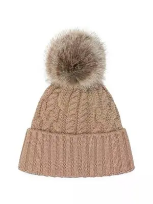 Moncler Wool & Cashmere Blend Beanie With Pom Pom - Neutrals