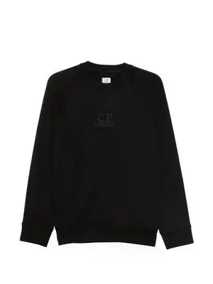 C.P. COMPANY Diagonal Raised Fleece Crewneck Logo Sweatshirt - Black