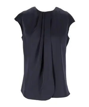 Emporio Armani Crewneck Pleated Cap-sleeved Blouse