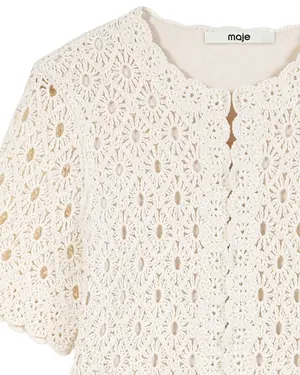 Maje Fringed Crochet Crewneck Cardigan