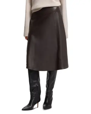 Hugo Boss Sekana A Line Leather Skirt - Medium Brown