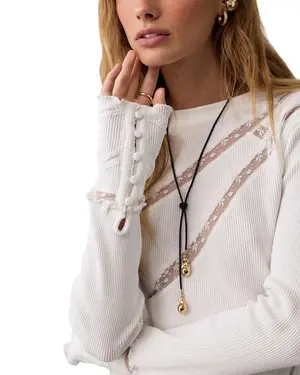 Free People Piece Piece Cuff Lace Inset Tee