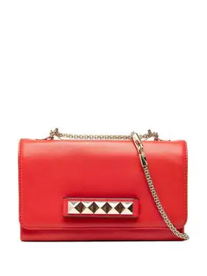 Valentino Garavani 2000-2017 Leather Rockstud Va Va Voom Clutch On Chain Crossbody Bag - Red