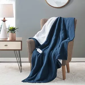 BEAUTYREST Serta Fleece To Sherpa Heated Throw, 50 X 60 - Blue