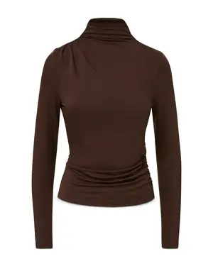 Veronica Beard Mylie Mock Neck Long Sleeve Ruched Top