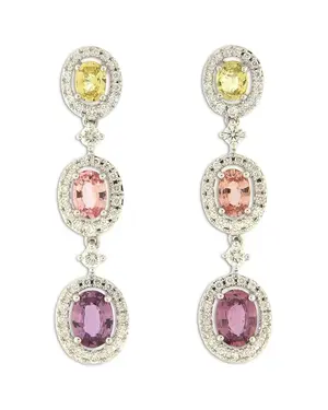 Bloomingdale'S Diamond & Multicolor Sapphire Oval Drop Earrings In 18k - White Gold