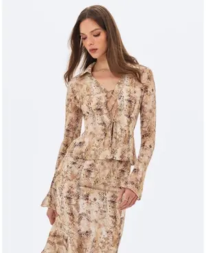 MISS CIRCLE NEW YORK Umara Reptile Print Chiffon Tie-front Top