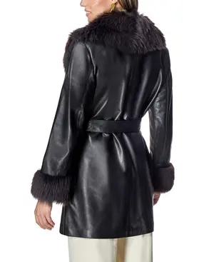 MAXIMILIAN Belted Leather Coat With Shearling Collar