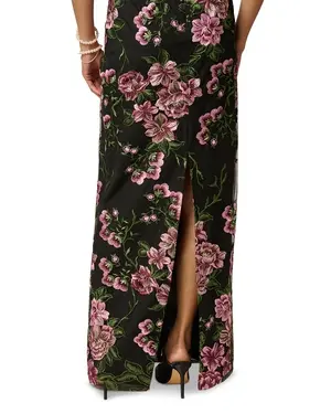 Adrianna Papell Satin Belt Jacquard Column Gown