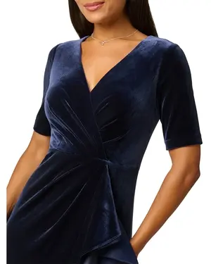 Adrianna Papell Stretch Velvet Cascade Ruffle Gown