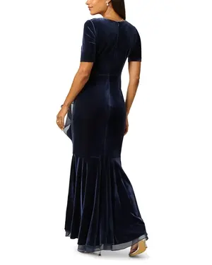 Adrianna Papell Stretch Velvet Cascade Ruffle Gown
