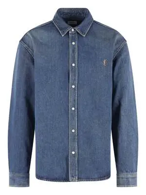 Saint Laurent Front-button Pointed-collar Curved-hem Shirt - Blu