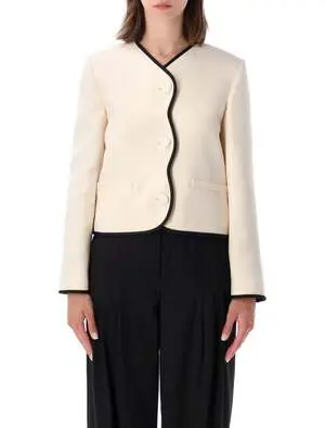 Valentino Garavani Crepe Couture Jacket With Contrasting Trim & Covered Buttons - Vanilla