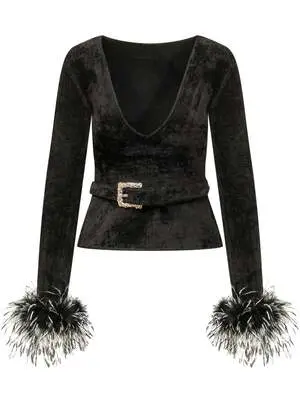 SELF-PORTRAIT Knit Feather Top - Black