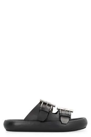 Alexander McQueen Metal Buckle Leather Slide Sandals