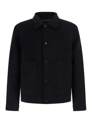LOW BRAND Double Wool Jacket With High Collar And Side Pockets - Black