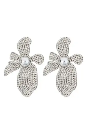PANACEA Crystal Flower Drop Earrings - Silver