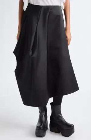 Comme Des Garçons Asymmetrical Draped Satin Midi Skirt - Black
