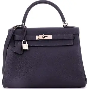 Hermès Kelly Handbag Blue Togo With Palladium Hardware 28 - Black
