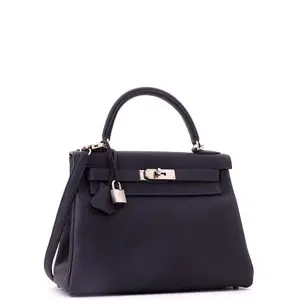 Hermès Kelly Handbag Blue Togo With Palladium Hardware 28