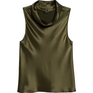 LESET Barb Cowl Neck Sleeveless Satin Top - Olive