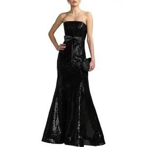 Mac Duggal Strapless Sequin Trumpet Gown With Bow Detail - Black