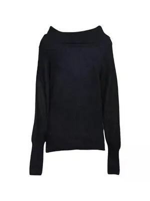 SOLOTRE Off-shoulder Ribbed-trim Sweater - Black