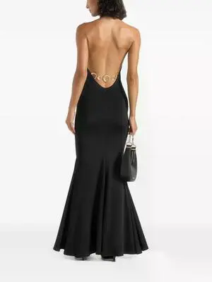 Manière De Voir Ondine In Halter Fishtail Maxi Dress With Hardware Back Detail - Black
