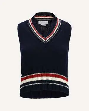 Thom Browne Hector Striped V-neck Vest - Blue
