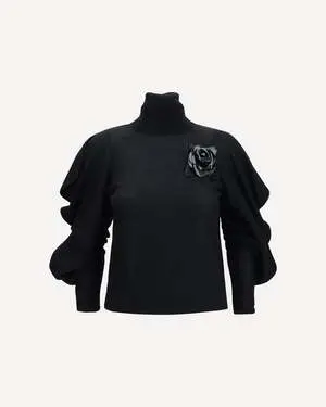 Blumarine High-neck Sweater With Flower Brooch Feale