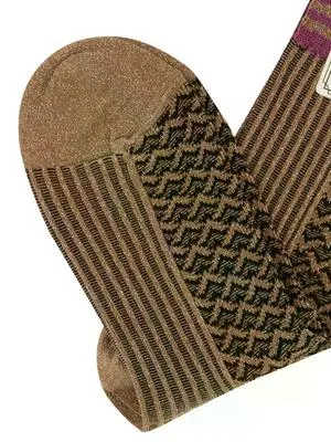 GALLO Geometric-pattern Metallic-thread Socks - Brown