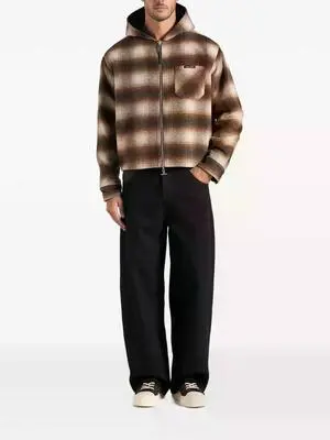 Manière De Voir Hamish Reversible Canvas & Brushed Check Wool-blend Jacket Brown