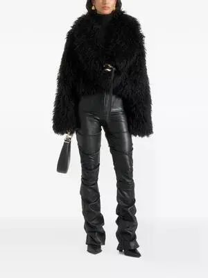 Manière De Voir Nolain Mongolian Fur Shawl Jacket With Leather Belt - Black