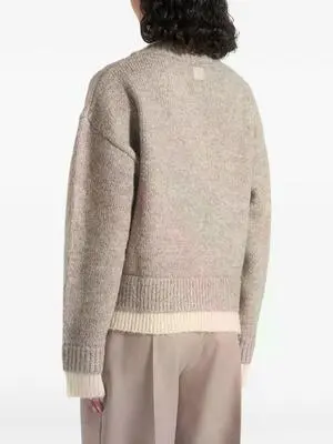 Manière De Voir Jacques In Taupe Double-layer Wool-blend V-neck Knit Jumper - Brown
