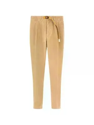 WHITE SAND Belted Corduroy Tapered Trousers - Neutrals