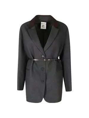 SEMICOUTURE Belted Contrast-collar Blazer - Grey