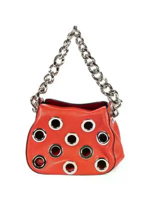 Prada Grommet Canapa Leather Shoulder Bag - Red
